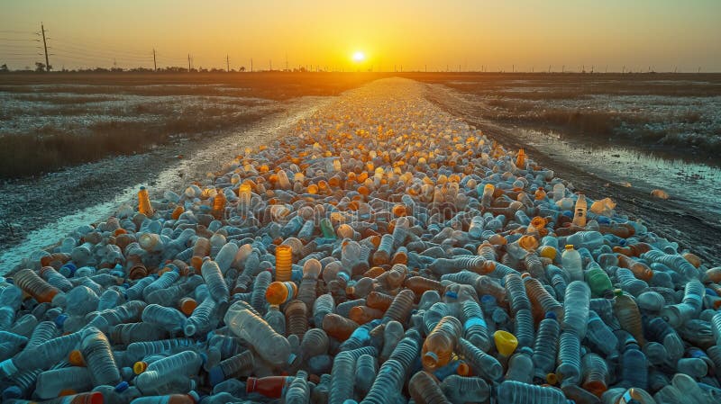 Plastic Waste in the Field at Sunset, Closeup of Photo Stock Photo ...