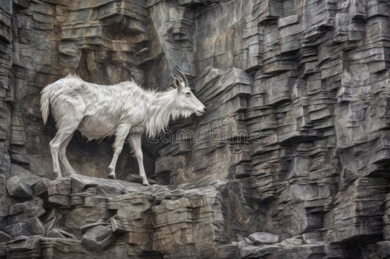Mountain Goat Camouflaged among Rocky Cliff Textures Stock Image ...