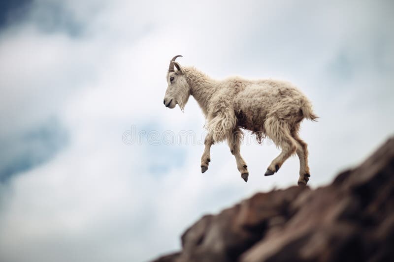 Mountain Goat Climbing with a Dramatic Cloud Backdrop Stock Photo ...