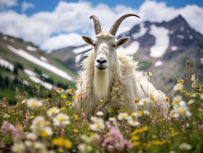 Mountain Goat in Flowers Made with Generative AI Illustration Stock ...