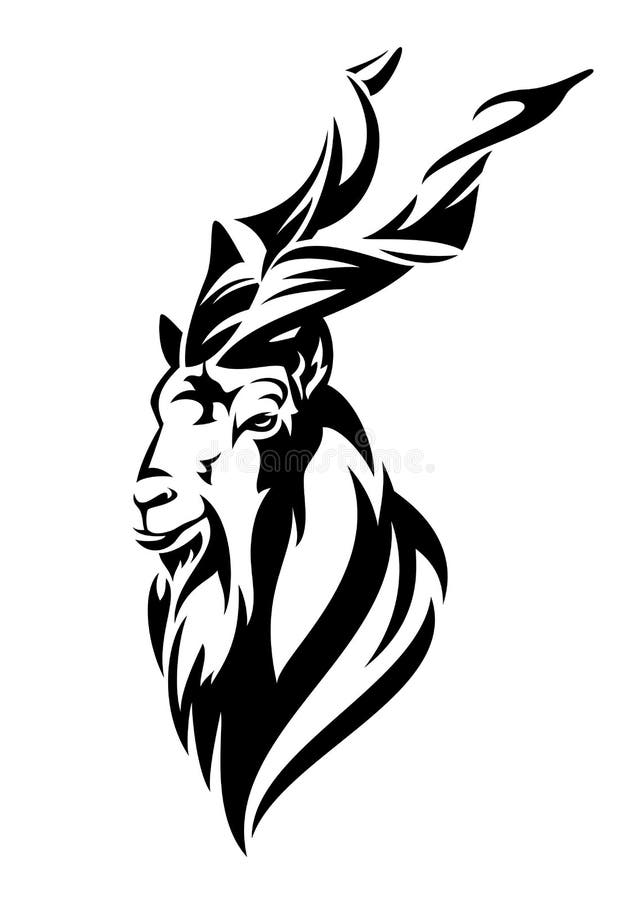 Horn Markhor Mountain Goat Black and White Vector Head Stock Vector ...
