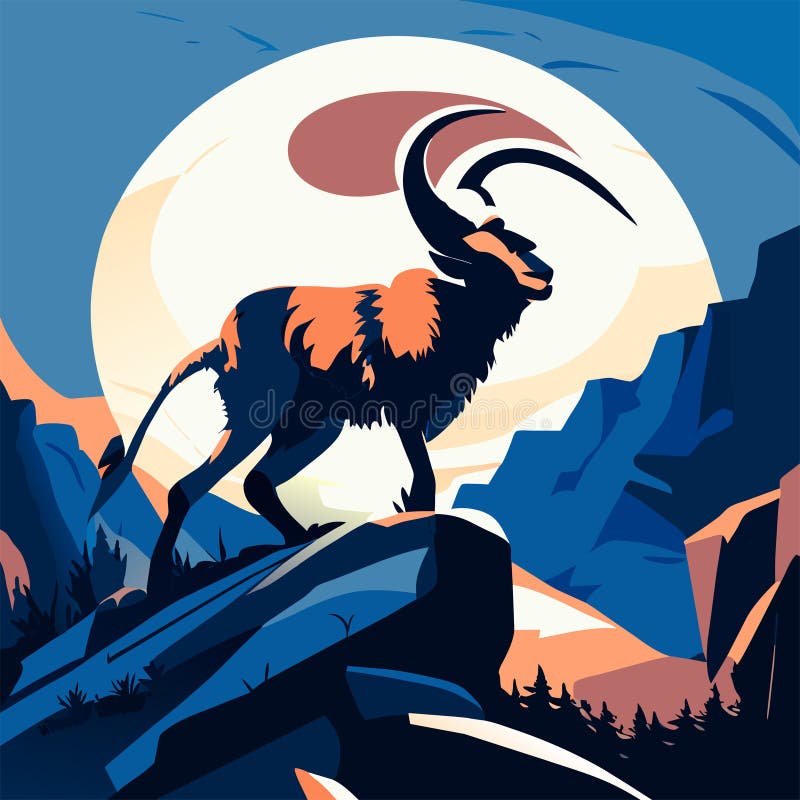 Mountain Goat on the Rock in the Mountains. Vector Illustration Stock ...
