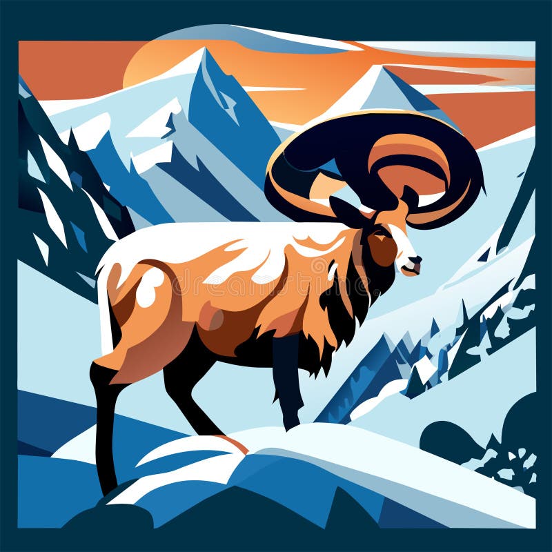 Mountain Goat on the Rocks. Vector Illustration in Flat Style Stock ...