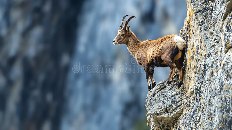 Mountain Goat Standing Majestically on a Rock Cliff Stock Illustration ...