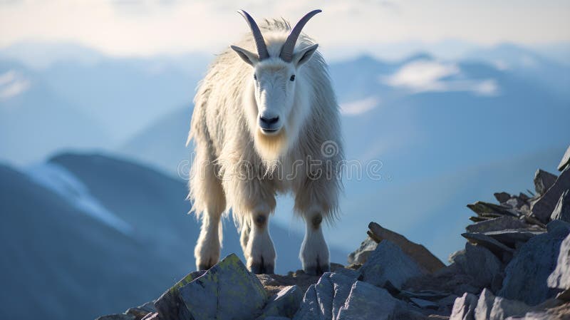 Mountain Goat Standing on Summit Above Clouds Stock Illustration ...