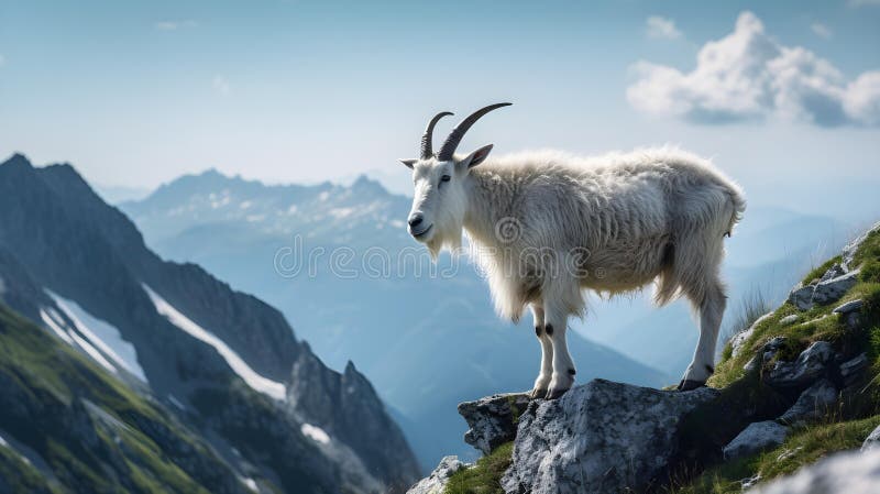 Mountain Goat Standing on Summit Above Clouds Stock Illustration ...