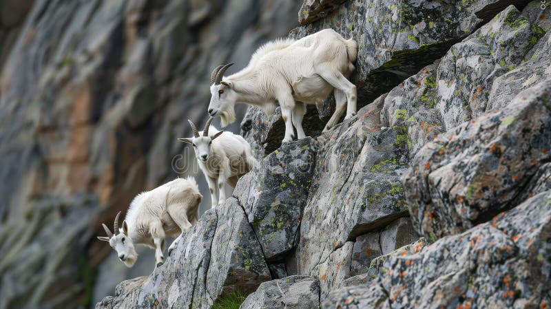 Mountain Goats Climbing Rocky Cliffs Stock Illustration - Illustration ...