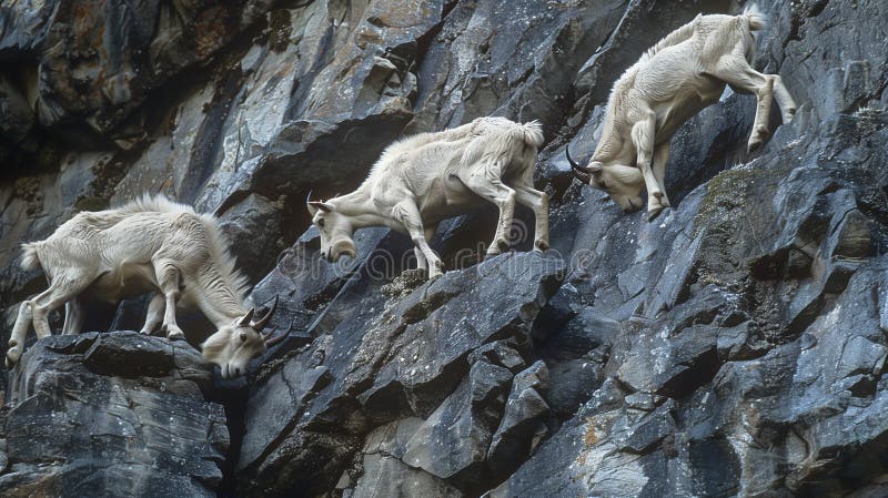 Mountain Goats Climbing Rocky Cliffs Stock Illustration - Illustration ...