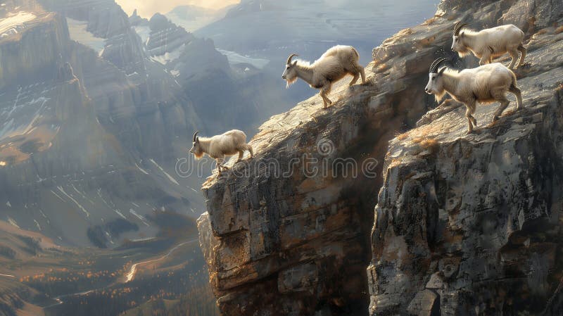 Mountain Goats Climbing Rocky Cliffs Stock Illustration - Illustration ...