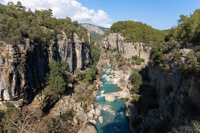 Mountain Gorge and Bright Blue Stream Stock Image - Image of summer ...
