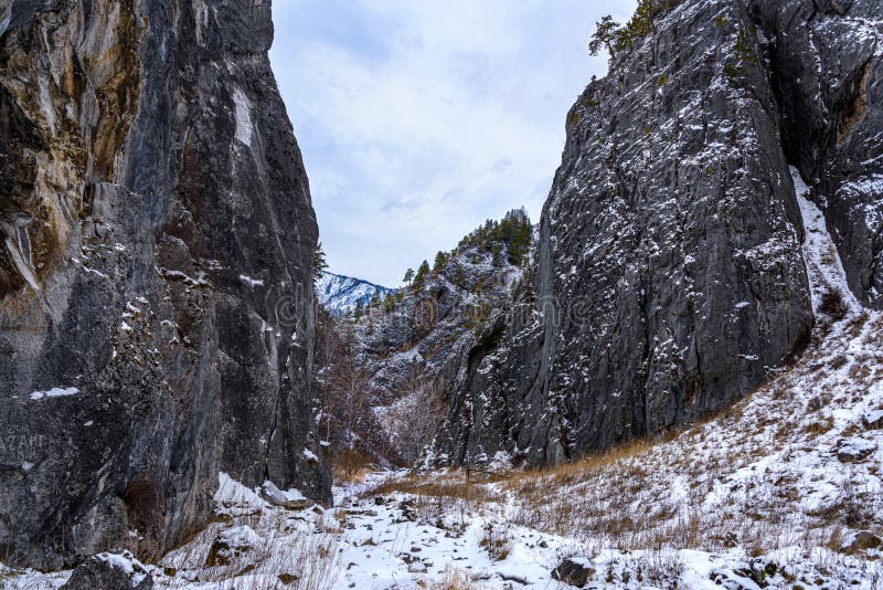 Mountain Gorge on a Winter Day Stock Image - Image of snow, glacier ...