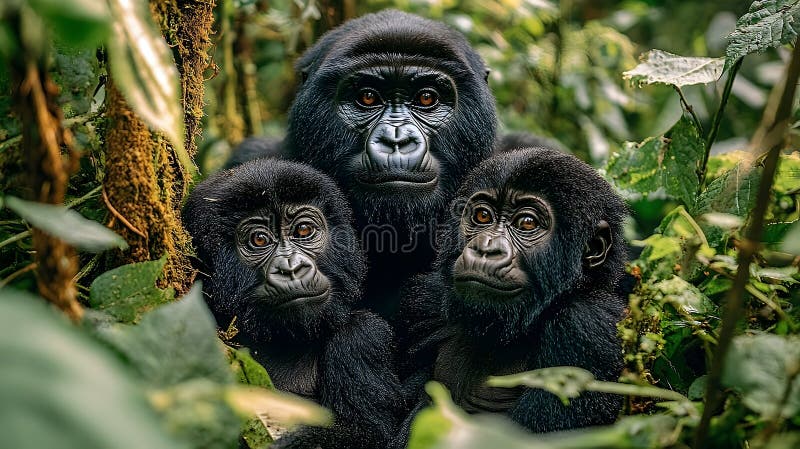 Gorilla Family Portrait stock illustration. Illustration of habitat ...