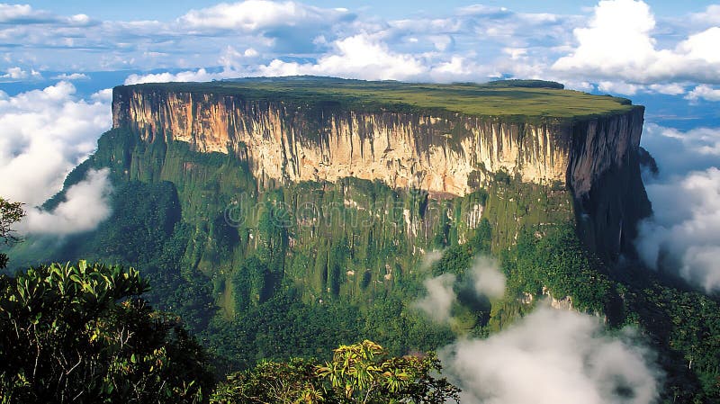 A Mountain with a Green Forest on Top and Clouds in the Sky Stock Photo ...