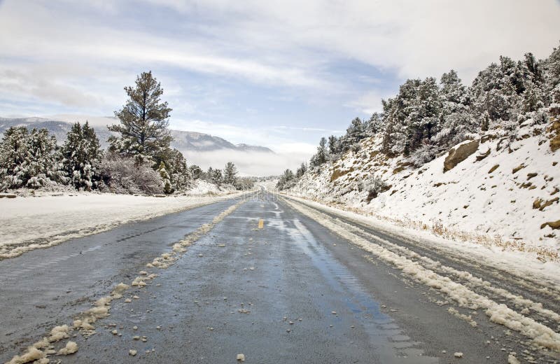 Mountain Highway in Winter stock image. Image of vanishing - 7474013