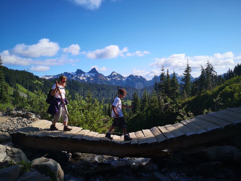 Mountain Hiking, People Walking on Bridge Editorial Stock Photo - Image ...