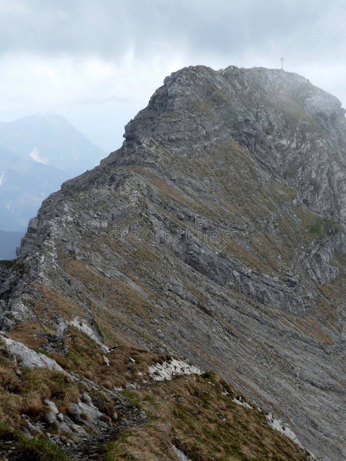Mountain Hiking Tour To Daniel Mountain in Tyrol, Austria Stock Photo ...