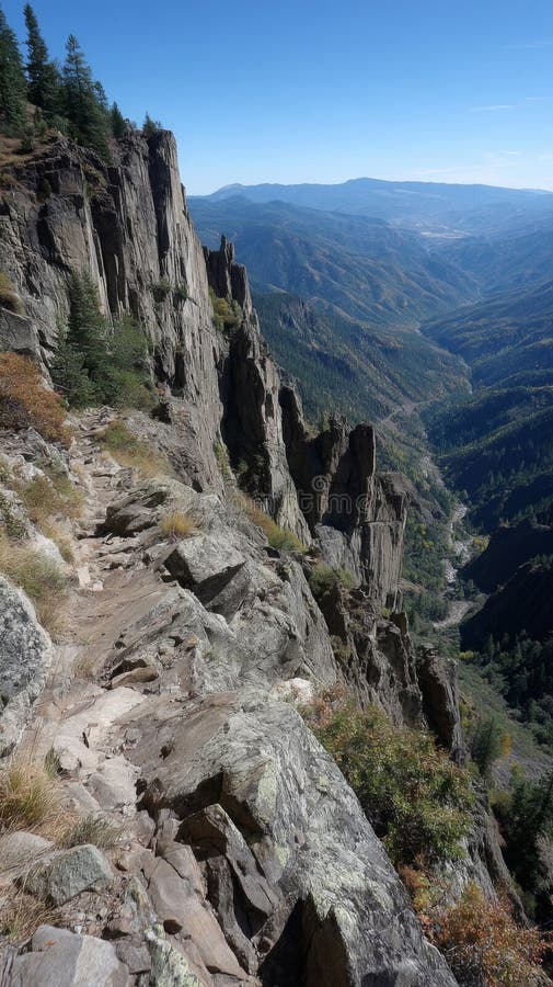 Mountain Hiking Trail with Cliffside View Stock Illustration ...