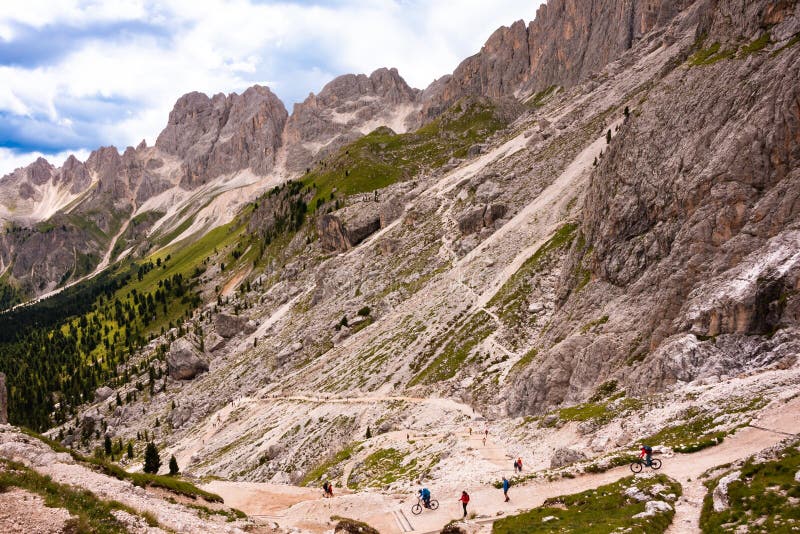 Mountain Hiking Trail with People Walking in Dolomite Alps Stock Image ...