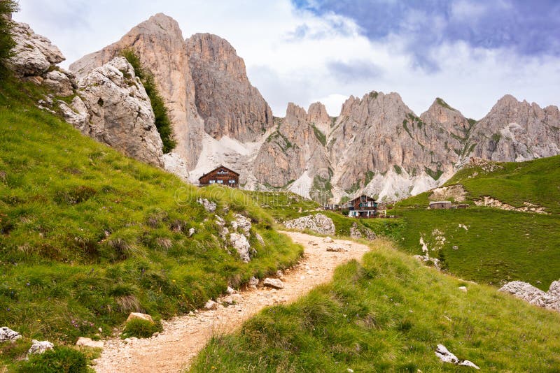 Mountain Hiking Trail with People Walking in Dolomite Alps Stock Image ...