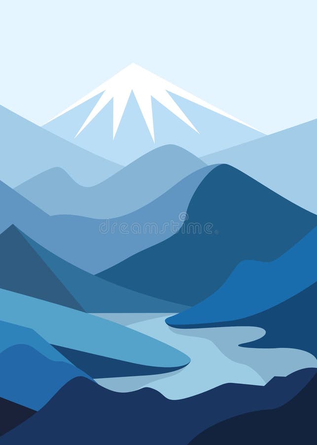 Mountain Hill Landscape View Simple Illustration Background Blue Color ...
