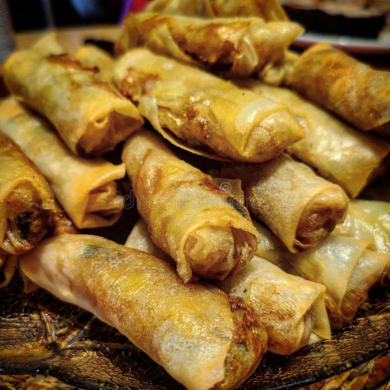 A Mountain of Home Made Spring Rolls Stock Photo - Image of curry, meal ...