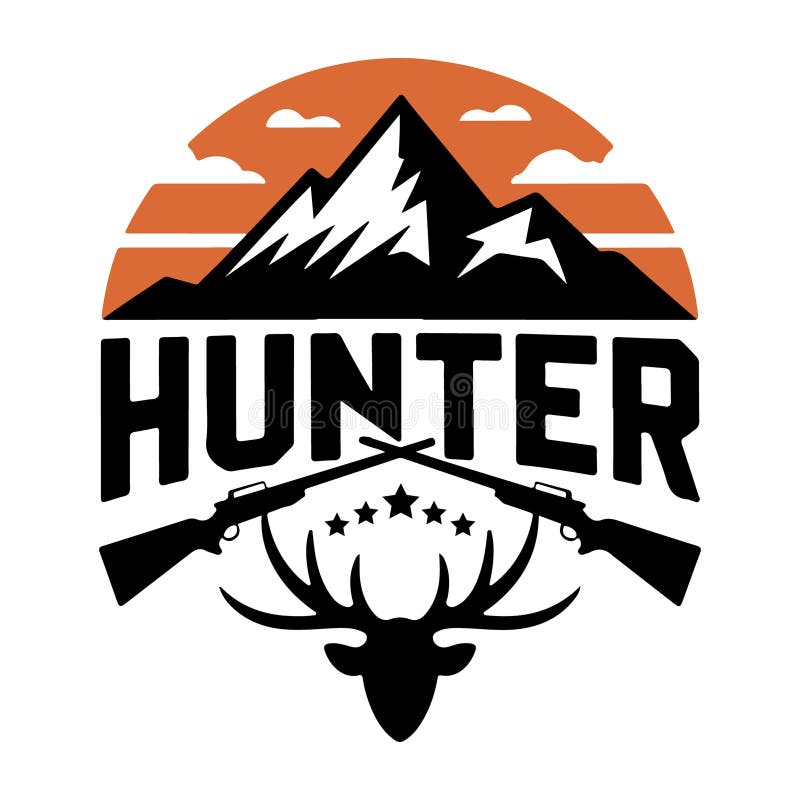 Mountain Hunter Logo Badge with Sunset Outdoor Adventure Theme Stock ...