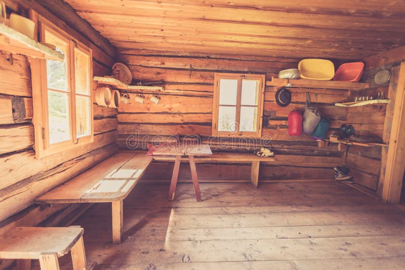 Mountain Hut in Austria: Rustic Wooden Interior Stock Photo - Image of ...