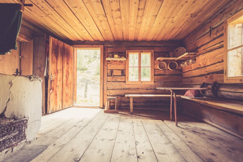 Mountain Hut in Austria: Rustic Wooden Interior Stock Image - Image of ...
