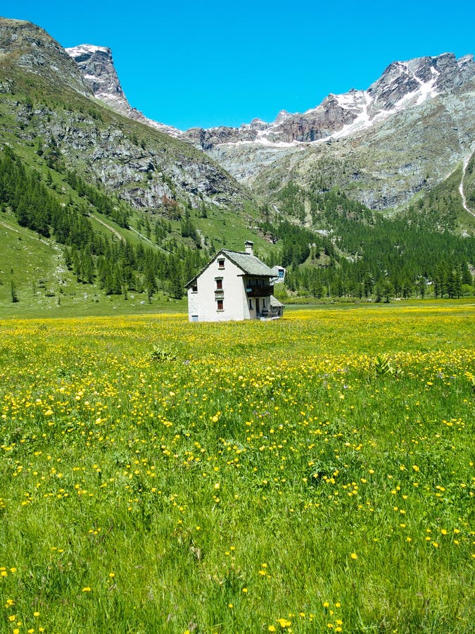 Mountain Hut Landscape View in the Spectacular Angles of the Devero Alp ...