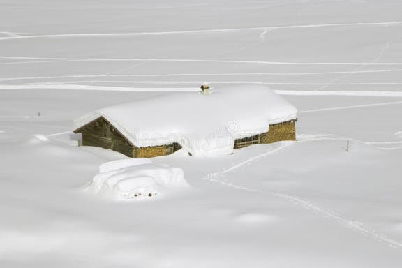 Mountain hut in snow stock image. Image of secured, shadow - 379453
