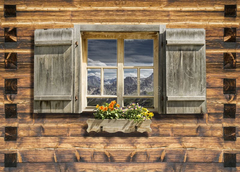 Mountain hut window summer stock photo. Image of wooden - 43500366