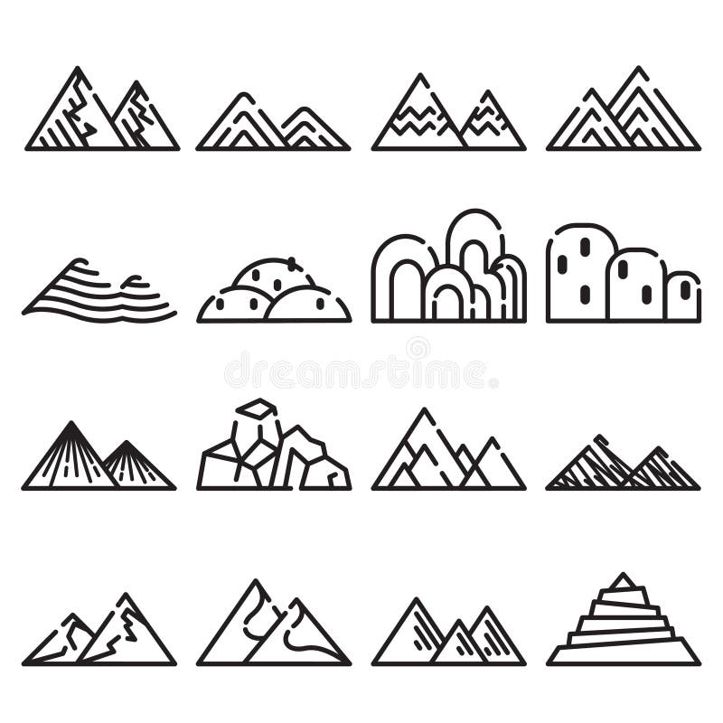 Mountain Line Logo Icon Set, Geometric Hill Mount Rock Vector ...