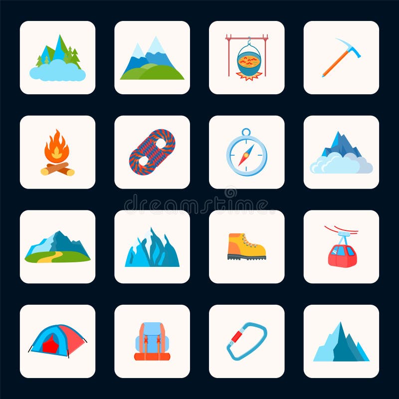 Mountain icons flat stock vector. Illustration of pictogram - 46133730
