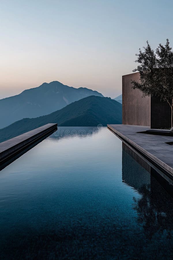 Mountain Infinity Pool Reflecting the Evening Sky and Mountain Vista ...