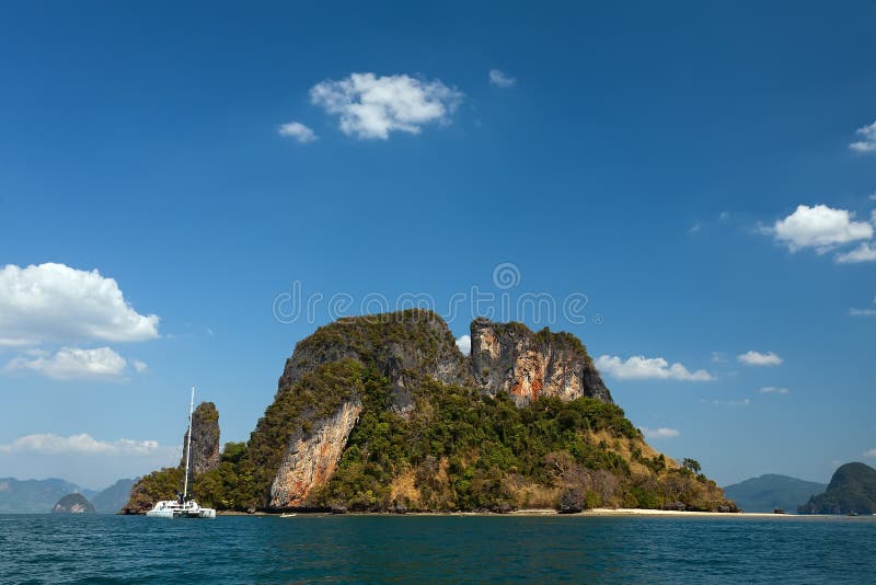 The Mountain Island in the Sea Stock Photo - Image of landscape, nature ...