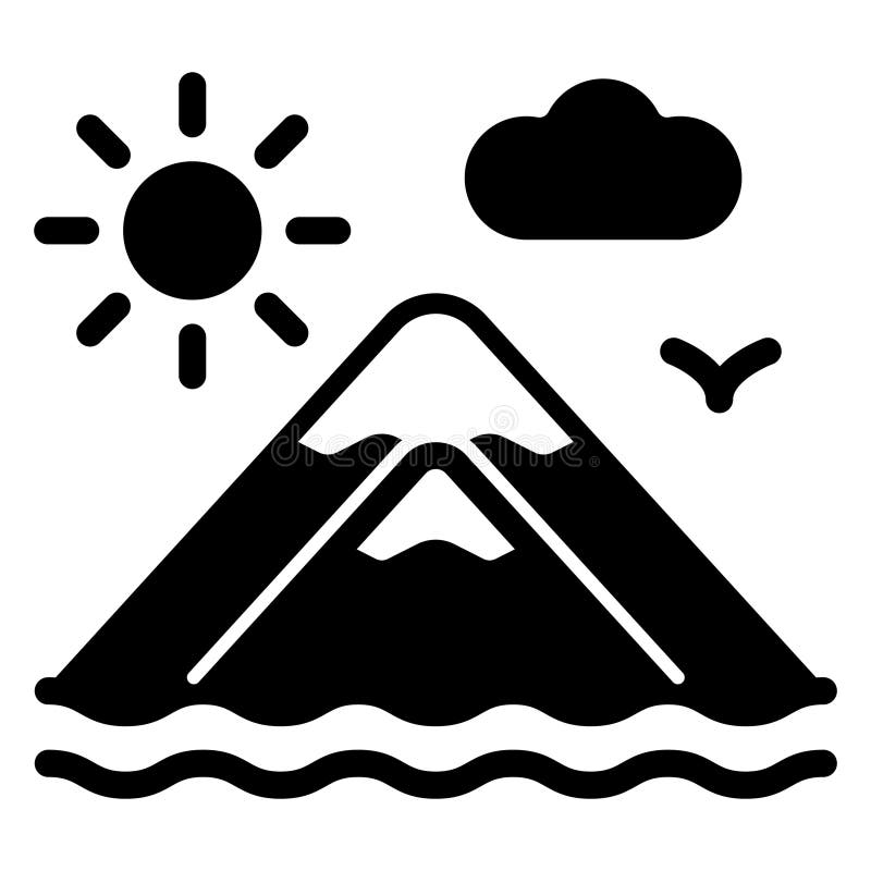 Mountain Island, Sun and Cloud Solid Icon, Travelling Concept. Vector ...