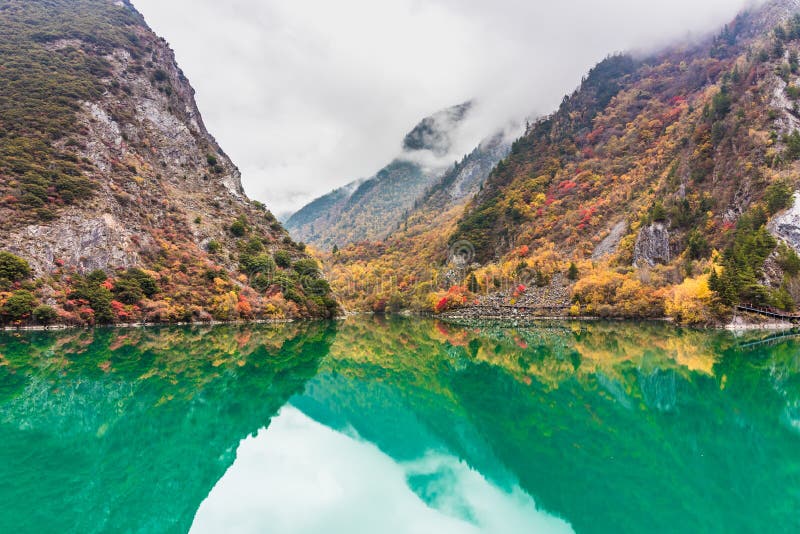 Mountain and Lake in Fall in China Stock Image - Image of forest ...
