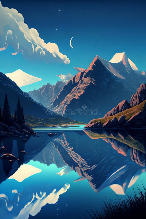 Mountain Lake. Fantastic Evening Panorama of the Lake Stock ...