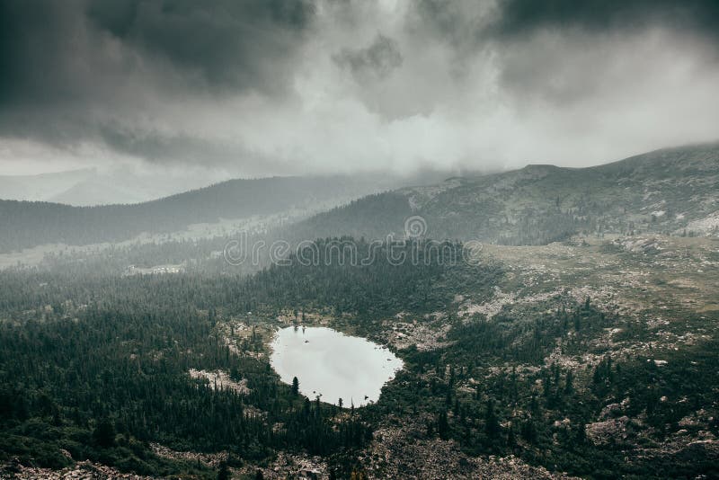 Mountain Lake in the Forest on a Cloudy Cloudy Day Stock Photo - Image ...