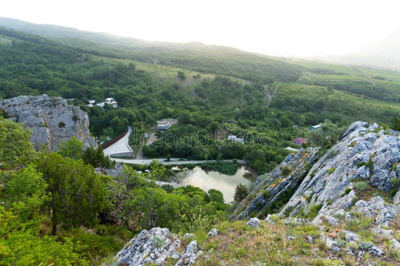 Mountain Lake with Gray Rocks, Top View. Landscape Stock Image - Image ...