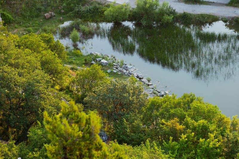 Mountain Lake with Gray Rocks, Top View. Landscape Stock Image - Image ...