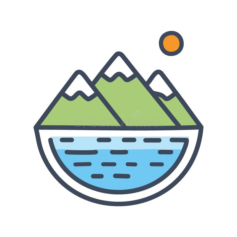 Mountain Lake Icon. Mountain Range with Snowy Peaks Reflected in a Blue Lake Stock Vector ...