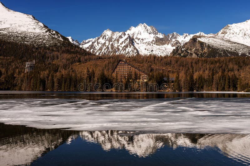 Mountain Lake Landscape. Ice on the Surface and Snow on the Peaks ...