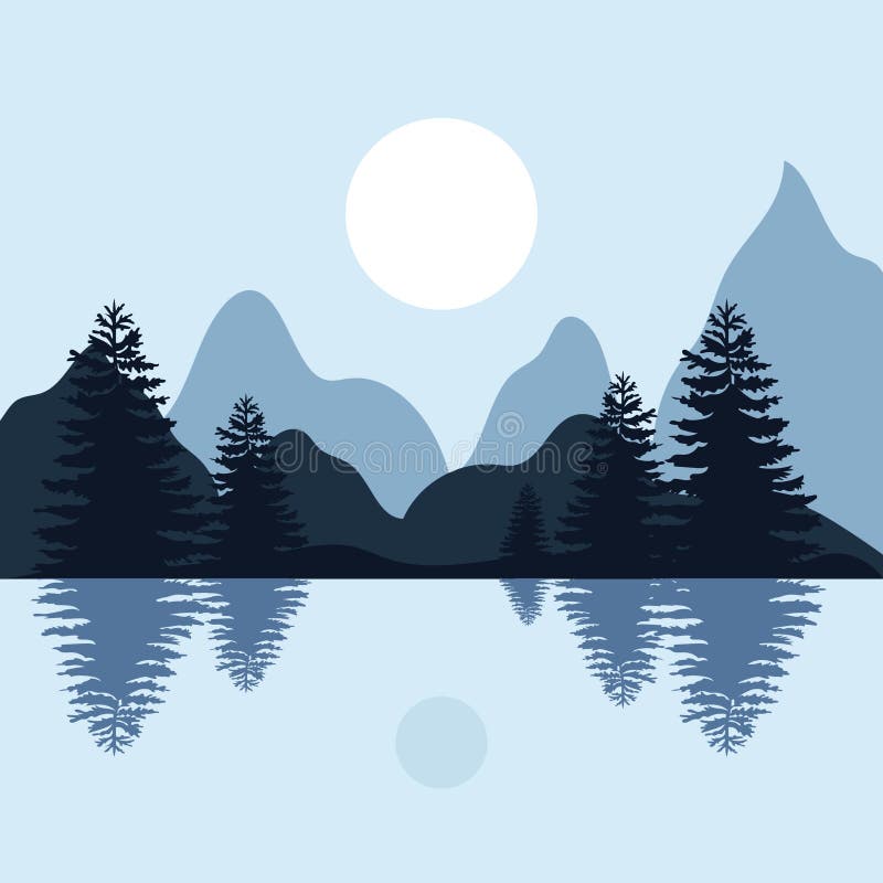 Mountain and Lake Landscape. Vector Illustration Decorative Design ...