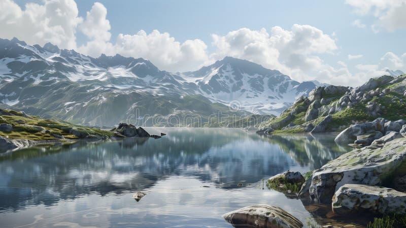 Mountain Lake with Mirror-like Surface Stock Illustration ...