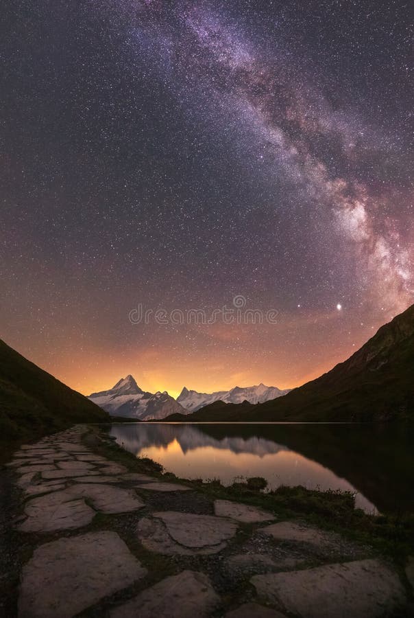 A Mountain Lake during Night Stock Image - Image of picturesque, cliff ...