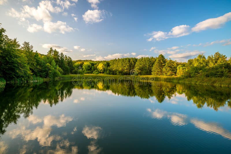 Mountain Lake, Panoramic View Stock Photo - Image of spring, forest ...