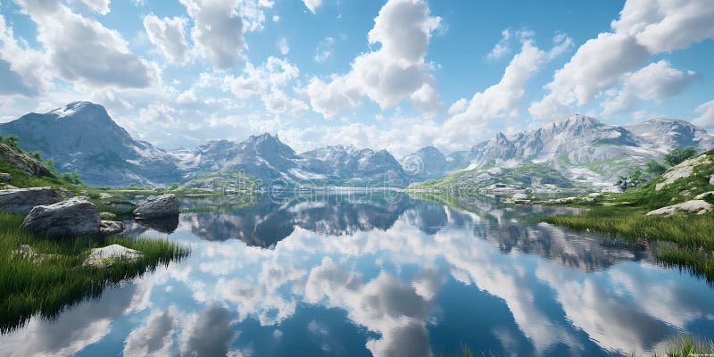 Mountain Lake Reflection Landscape Stock Illustration - Illustration of ...