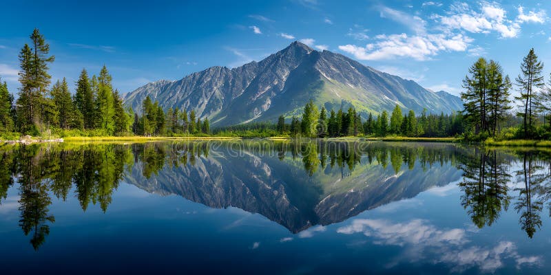 Mountain Lake Reflection Panoramic Nature Scene Stock Illustration ...