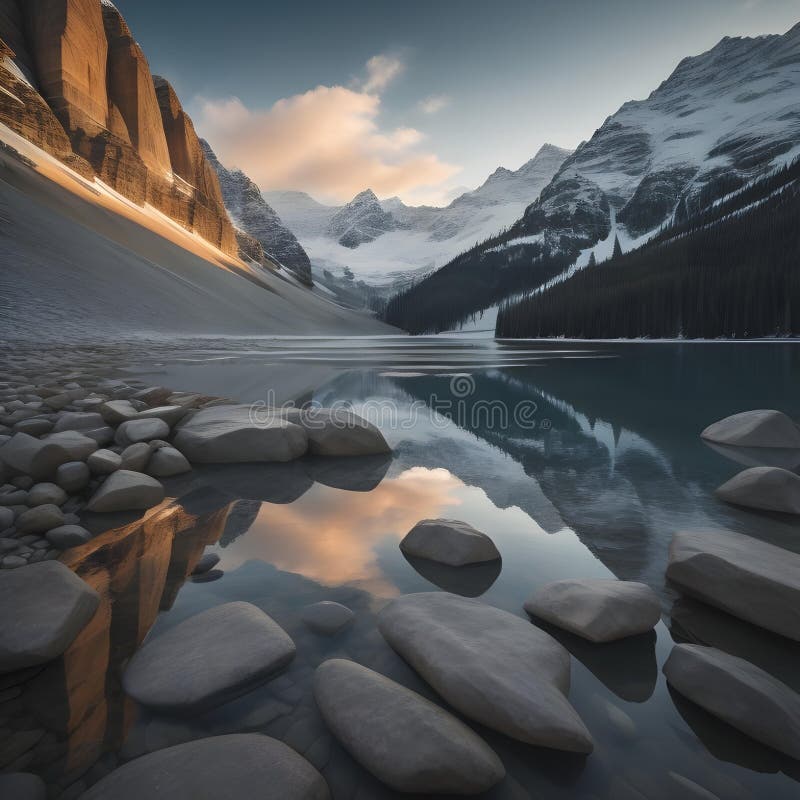 Mountain Lake with Reflection in Water at Sunset. Generative Ai Stock ...